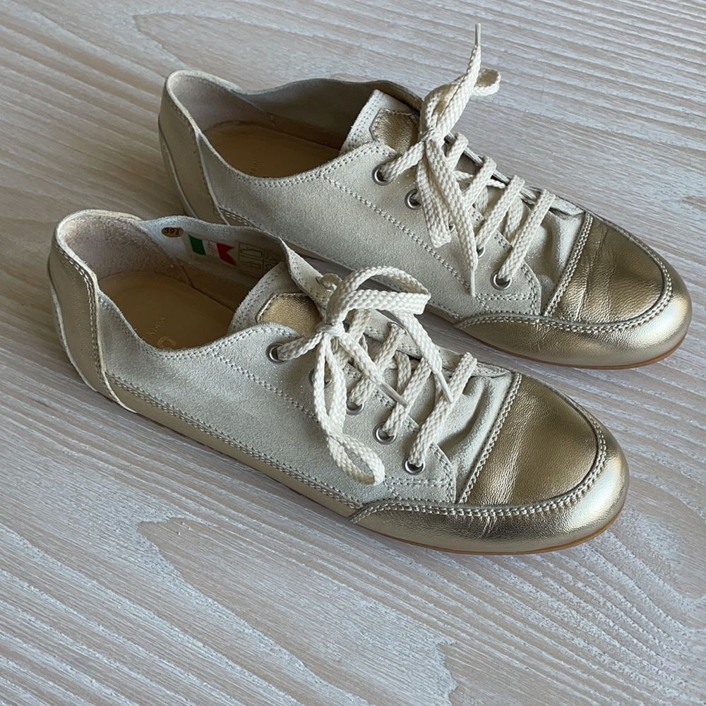 Carel Paris Gold Leather And Suede Sneakers 39.5 - Gem